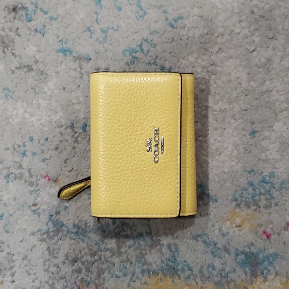 Coach | Bags | Coach Mini Trifold Wallet In Bright Yellow Leather ...
